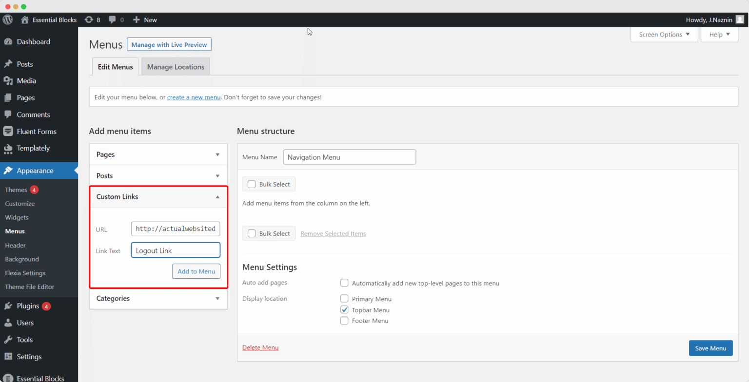 How To Add The WordPress Logout Link To Navigation Menu [2025]