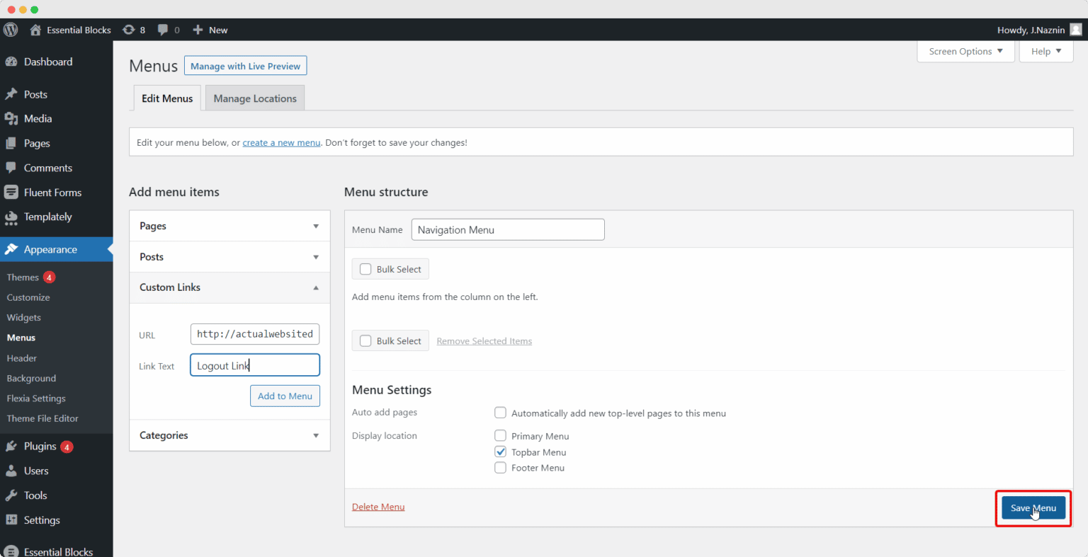 How To Add The WordPress Logout Link To Navigation Menu [2025]