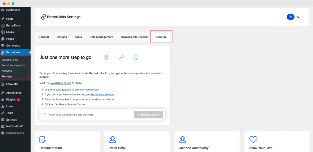 How To Verify & Authenticate Your BetterLinks Pro License Key? - BetterLinks